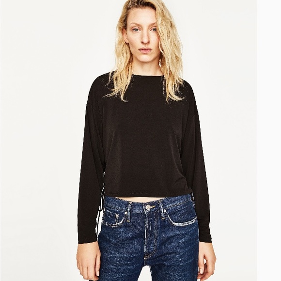 Zara | Tops | Zara Semi Cropped Top With Lace Up Sides | Poshmark